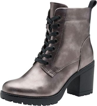 Marco Tozzi Damen Stiefeletten zum Schn&uuml;ren mit Blockabsatz Vegan, Silber (Pewter), 39 EU