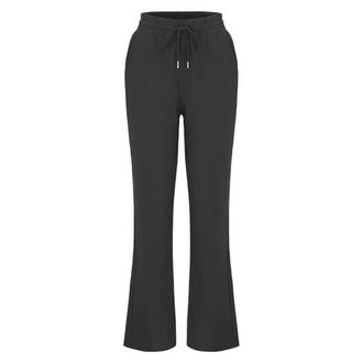 Generic Pantalon en lin pour femme - Coupe droite - Taille haute - Cordon de serrage - Coupe ample - Avec poches lat&eacute;rales, Noir, XXL
