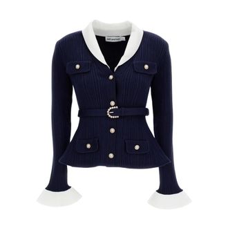 Self Portrait Femme, Pulls, Bleu, Taille: 42 FR Cardigan en Maille C&ocirc;tel&eacute;e