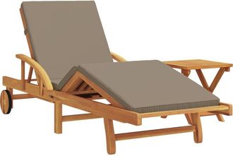 vidaXL Sonnenliege mit Kissen und Tisch Taupe Massivholz Akazie vidaXL932813