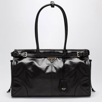 Prada Large Bonnie top-handle bag in black calf leather