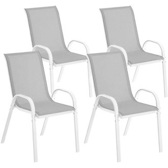 OUTSUNNY Chaises de jardin - Outsunny - lot de 4 - empilables - accoudoirs courb&eacute;s - dossier haut inclin&eacute; - cadre en acier - gris