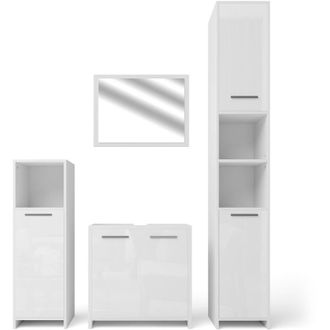 Vicco Badm&ouml;bel-Set Kiko, Wei&szlig; Hochglanz, 4 Teile