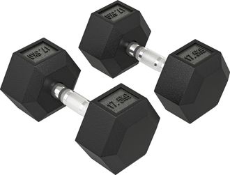 HOMCOM Hexagon Hanteln, 2er Set Hanteln mit gerändeltem Griff, Kurzhantelset aus Gusseisen, 2 x 17,5 kg, Kurzhanteln für Männer Frauen, Zuhause, Fitnessstudi