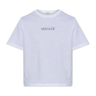 Versace Embroidered Cotton-Jersey T-Shirt - - Tops - Damen - Wei&szlig; - XS