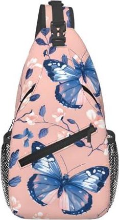 Generic Sacoche Homme Bandouliere Motif papillon bleu Polyester Sac De Poitrine Mode Sac DEpaule pour Camping Voyage Cyclisme