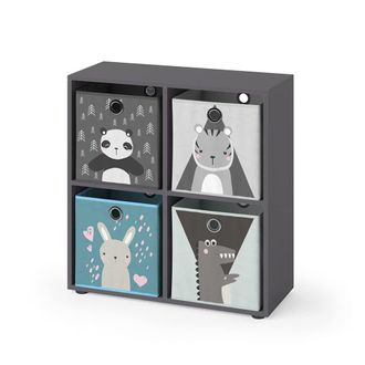 Vicco Kinderregal Grau Tetra mit 4 Faltboxen - 73x72x29 cm gefertigt aus Spanplatte - B&uuml;cherregal perfekt f&uuml;rs Kinderzimmer, praktische Aufbewahrung f&uuml;r B&uuml;c