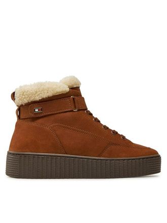Tommy Hilfiger Schn&uuml;rschuhe Faux Fur Nubuck Low Lace-Up FW0FW08172 Braun