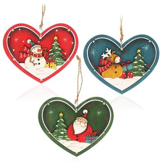 Com-Four 3X Holzanhänger für den Weihnachtsbaum - Christbaumschmuck aus Holz - Holzverzierung Weihnachtsdeko mit DREI Motiven