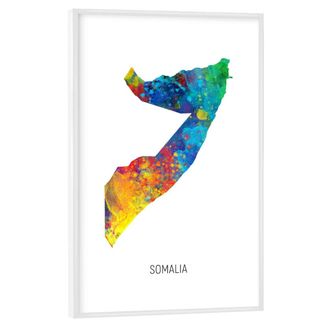 artboxONE Poster mit wei&szlig;em Rahmen 75x50 cm Kartografie Somalia Watercolor Map - Bild Somalia Painting Somalia