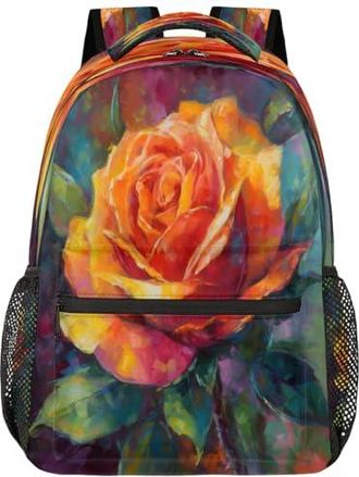 Generic Peinture Artistique Roses Orange Sacs D&Eacute;cole Antivol Sacs A Dos L&eacute;ger Cartables Scolaires Pour Pc Voyage Femme 29X40Cm