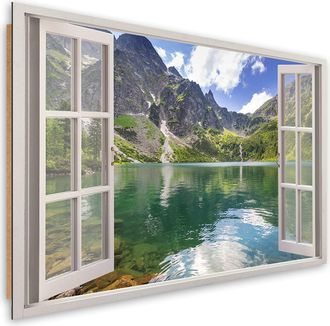 Feeby Wandbilder Wohnzimmer 120x80 cm, Deko Paneel Bilder, Bilder f&uuml;r Schlafzimmer, Echter Gemalter Effekt, Moderne Wanddeko, Gem&auml;lde - Fensterblick See, Wa