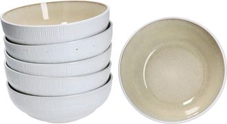 MamboCat Tzia 6er Set Schalen I 550ml I handgefertigte Steingut-Schüsseln in Vanille & Weiß I 6 Personen I ideal für Suppen, Müsli, Salate & mehr I Bowl
