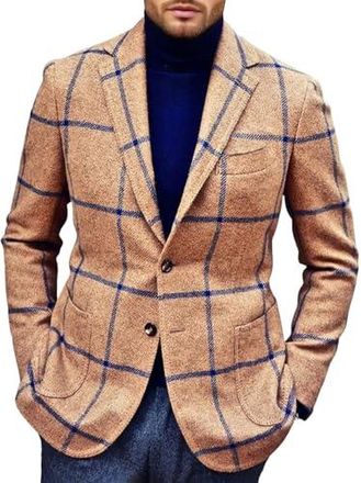 Generic Veste de Sport en Tweed pour Homme, Blazer Deux Boutons en Laine m&eacute;lang&eacute;e, Veste de Smoking habill&eacute;e Kaki, Taille XL