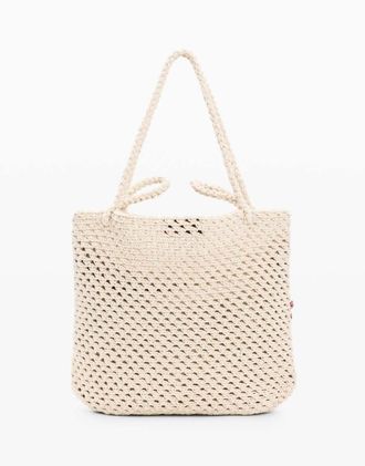 Desigual Geh&auml;kelte Tasche in Beige mit mehrfarbigen Blumen