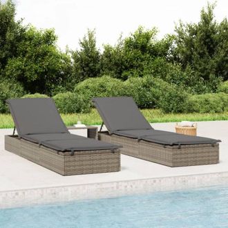 vidaXL Sonnenliegen 2 Stk. mit Tisch Grau Poly Rattan Vidaxl