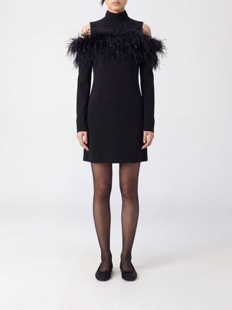 Parosh Mini-robe slim P. A.R. O.S. H. en cr&ecirc;pe avec col montant, d&eacute;coupes et plumes