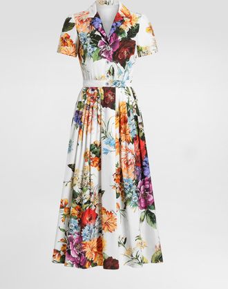 Dolce & Gabbana Kleid Aus Popeline Mit Blumenbouquet-print - Frau Kleider Drucken 48