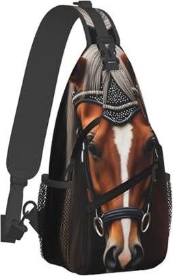 Generic Casual Sacoche Homme Bandouliere Cheval Noir Sacs Poitrine Mode Crossbody Bag pour Homme Femme Camping