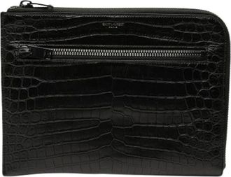 Saint Laurent Pochette doccasion Croco Emboss&eacute; - Femme - Pre-owned - Noir - Taille: ONE Size