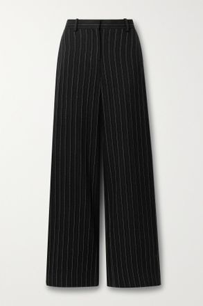 Veronica de Piante Pantalon Large En Laine À Fines Rayures Anya - Noir