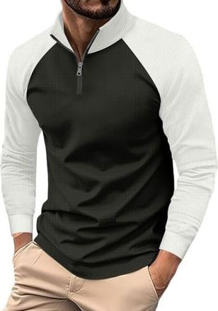 Generic Sweat-shirt décontracté à fermeture éclair 1/4 pour homme - Manches longues - Col montant - Pull uni - Pour le sport et le travail - Pull léger, blanc
