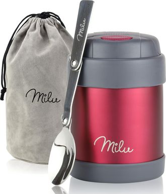 Milu Thermobeh&auml;lter f&uuml;r Essen Kinder 300ml, Edelstahl Warmhaltebeh&auml;lter mit L&ouml;ffel, Thermobecher 100% Auslaufsicher, Thermo Lunchbox, Thermobox Suppen, Bab
