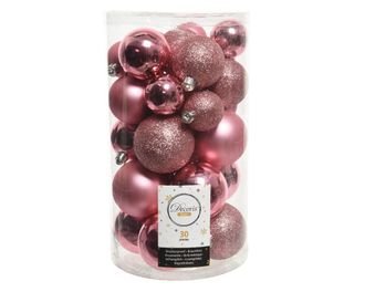 Kaemingk Weihnachtskugeln Kunststoff 4-6cm x 30 St&uuml;ck Mix Christbaumkugeln Set pink rosa Lippenstiftrosa