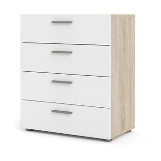 ebuy24 Petra Kommode 4 Schubladen Dekor Eiche Struktur und Wei&szlig; Hochglanz