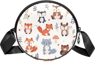 Generic Sac &agrave; bandouli&egrave;re rond pour femme, motif animaux dautomne avec fermeture &eacute;clair, bretelles r&eacute;glables, sac &agrave; main rond d&eacute;contract&eacute; pour femmes et fille