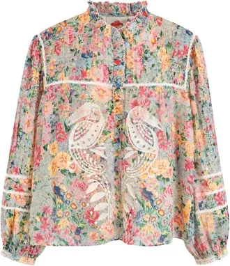 Farm Rio Farm Rio, Femme, Blouses et Chemises, Multicolore, Taille: 42 FR Chemisier &agrave; Manches Longues avec Broderies Anglaises