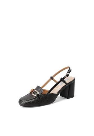 Queen Helena Slingback ZM9926 - D&eacute;collet&eacute; d&eacute;contract&eacute; &eacute;l&eacute;gant &agrave; bout ferm&eacute; pour femme, Noir, 39 EU