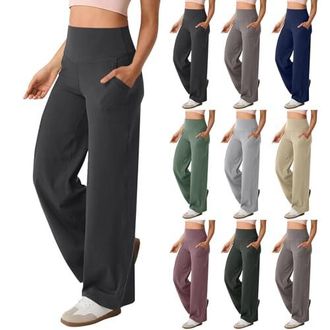 Generic Pantalon de yoga pour femme - Pantalon de sport taille haute - Pantalon de jogging baggy - Contr&ocirc;le du ventre - &Eacute;l&eacute;gant - Jambes larges - Pantalon de 