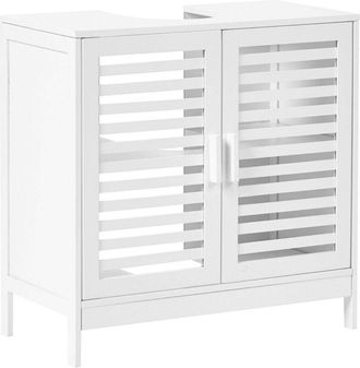 Beliani Waschbeckenunterschrank MISSOULA Bambus 60 cm Wei&szlig;