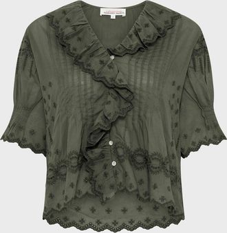 Gerard Darel Chemise brod&eacute;e en voile de coton - CEYLIA - Vert Kaki