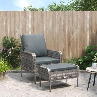 vidaXL Chaise de jardin avec tabouret gris r&eacute;sine tress&eacute;e - Vidaxl