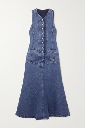 Chlo&eacute; Robe Midi &Eacute;vas&eacute;e En Jean - Bleu