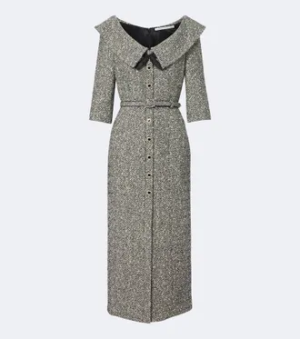 Alessandra Rich Robe midi en tweed de coton et laine m&eacute;lang&eacute;s