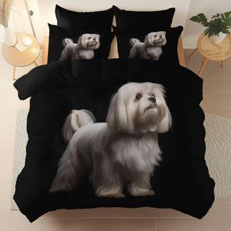 Generic Bettw&auml;sche Set Schwarz Hd Fotografie Elegant Tier Shih Tzu Weich Bettbezug, 3teilig - 1 Bettw&auml;sche 135 x 200 cm und 2 Kissenbezug f&uuml;r Jugendliche Kind