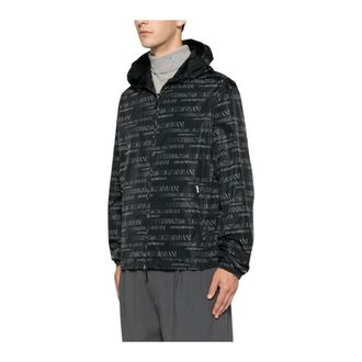 Emporio Armani Veste &agrave; capuche imprim&eacute; logo int&eacute;gral - Homme - Vestes - Bleu - Taille: M