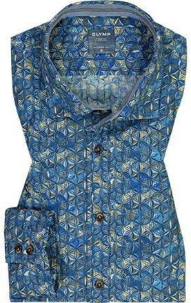 Olymp Langarmhemd mit geometrischem Muster - - Shirts - Herren - Blau - L
