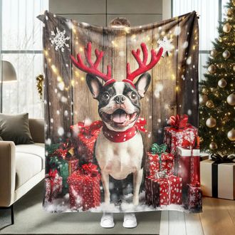 Generic Farmhouse Weihnachtsdecke mit Boston Terrier, 127,7 x 152,4 cm, rustikal, weich, gem&uuml;tlich, flauschige Decke f&uuml;r Couch, Wohnzimmer, Strand, Reisen, Ur