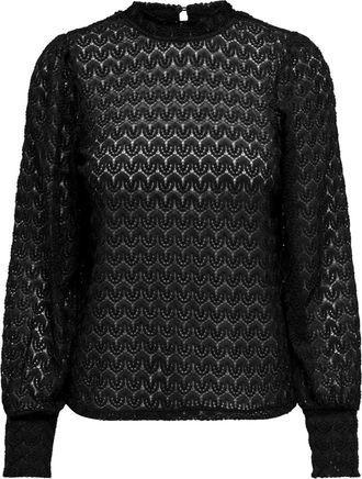 Jacqueline de Yong JdY Damen JDYAVERY L/S LACE TOP JRS NOOS T-Shirt, Black, XXL