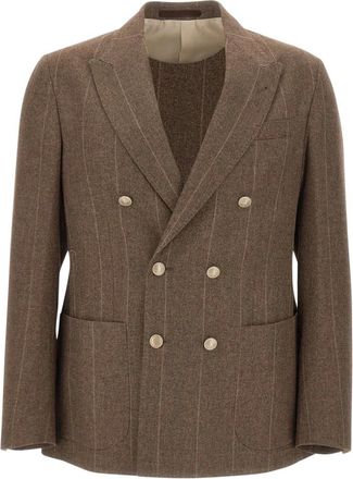 Eleventy Blazer en laine et cachemire &agrave; double boutonnage - Homme - Costumes - Brun - Taille: 2XL