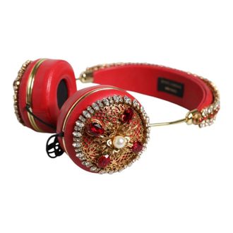 Dolce & Gabbana Casque audio Nappa Leather Floral Crystal - Femme - Accessoires - Rouge - Taille: ONE Size
