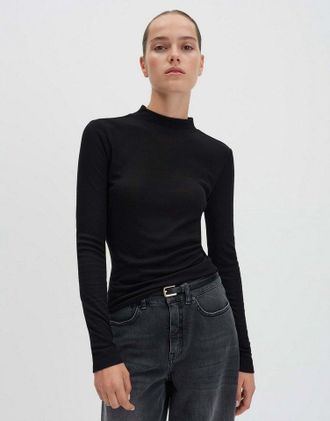 someday Langarmshirt Jerseyshirt KEJANDRA Slim aus Tencel schmale Passform, kleiner Stehkragen