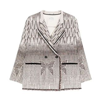 Forte_Forte Cremefarbene Jacke mit geometrischem Muster und doppelreihiger Knopfleiste - - Jackets - Damen - Beige - S