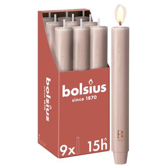 Bolsius Bolsius - Stabkerze XL Rustik - 23 x 3 cm - hellrosa - im Karton zu 9 St&uuml;ck - L&auml;nge Brenndauer 15 Stunden - Unparf&uuml;mierte - Enth&auml;lt Nat&uuml;rliches Pflanz