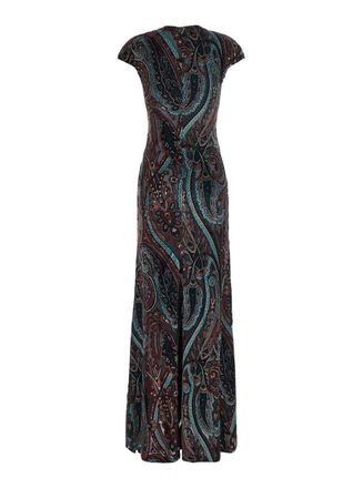 Etro Womens Long Chiffon Dress Multicolour V-Neck