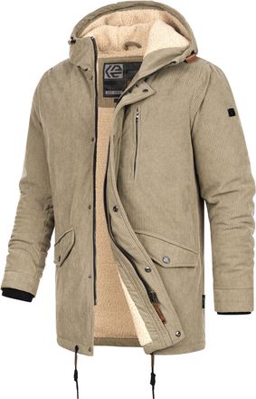 Indicode Herren INLedley Cordjacke mit Teddyfutter und verdecktem Rei&szlig;verschluss | Winterjacke mit Kapuze f&uuml;r M&auml;nner Greige, M